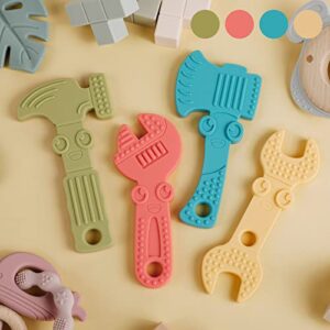 TYRY.HU Baby Teething Toys for Babies 0-6 Months 6-12 Months, BPA Free Silicone Baby Molar Teether Chew Toys, Hammer Wrench Spanner Pliers for Boys Girls, Soft-Textured, Easy to Hold & Clean, 4 Packs