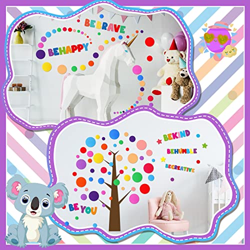 332 Pieces Polka Dots Wall Sticker Rainbow Colorful Inspirational Circle Wall Decal Motivational Phrases Sticker Letter Sticker Be Thankful, Be Brave Decal for Classroom Nursery Playroom School