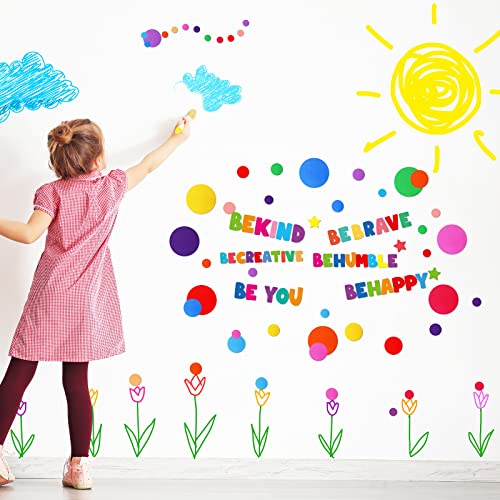 332 Pieces Polka Dots Wall Sticker Rainbow Colorful Inspirational Circle Wall Decal Motivational Phrases Sticker Letter Sticker Be Thankful, Be Brave Decal for Classroom Nursery Playroom School