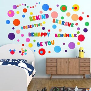 332 Pieces Polka Dots Wall Sticker Rainbow Colorful Inspirational Circle Wall Decal Motivational Phrases Sticker Letter Sticker Be Thankful, Be Brave Decal for Classroom Nursery Playroom School