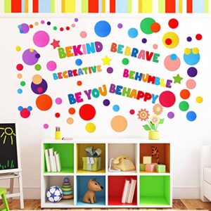 332 Pieces Polka Dots Wall Sticker Rainbow Colorful Inspirational Circle Wall Decal Motivational Phrases Sticker Letter Sticker Be Thankful, Be Brave Decal for Classroom Nursery Playroom School