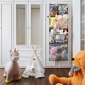 LONCHDAN Over the Door Stuffed Animal Storage Stuffed Animals Holder Over Door Hanging Organizer Large Pockets Plushie Net Stuff Animal Storage Display for Plush with Hooks & Rods for Nursery Playroom