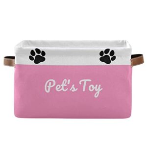 pink pet name custom storage basket customize storage organizer box bin large collapsible cube baskets with pu handles for shelf closet nursery laundry 1 pack