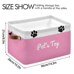 Pink Pet Name Custom Storage Basket Customize Storage Organizer Box Bin Large Collapsible Cube Baskets with PU Handles for Shelf Closet Nursery Laundry 1 Pack