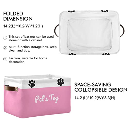 Pink Pet Name Custom Storage Basket Customize Storage Organizer Box Bin Large Collapsible Cube Baskets with PU Handles for Shelf Closet Nursery Laundry 1 Pack