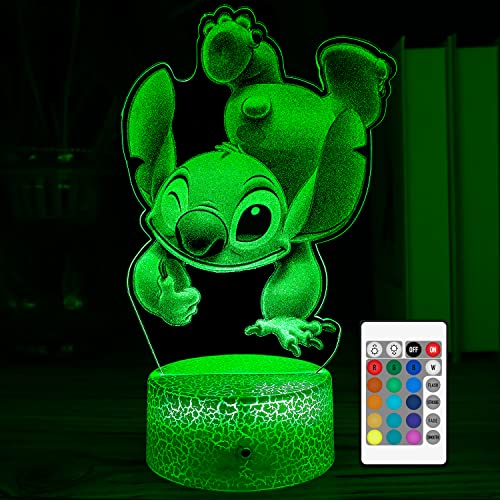 golioklsy Stitch Gifts for Kids,Stitch Night Light with Remote & Smart Touch,7 Colors + 16 Colors Changing Opreated,Dimmable Stitch lamp as Bedside Lamp Holiday Gifts