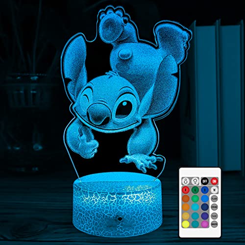 golioklsy Stitch Gifts for Kids,Stitch Night Light with Remote & Smart Touch,7 Colors + 16 Colors Changing Opreated,Dimmable Stitch lamp as Bedside Lamp Holiday Gifts