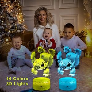 golioklsy Stitch Gifts for Kids,Stitch Night Light with Remote & Smart Touch,7 Colors + 16 Colors Changing Opreated,Dimmable Stitch lamp as Bedside Lamp Holiday Gifts