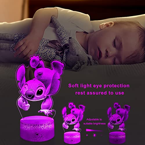 golioklsy Stitch Gifts for Kids,Stitch Night Light with Remote & Smart Touch,7 Colors + 16 Colors Changing Opreated,Dimmable Stitch lamp as Bedside Lamp Holiday Gifts