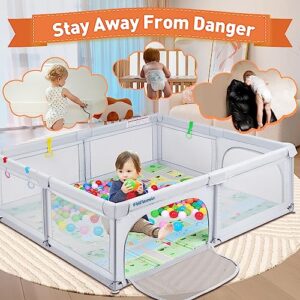 PAPAMIA Baby Playpen, 79"x71" Foldable Extra Large Playpen for Babies and Toddlers with Anti-Slip Base and Breathable Mesh, Sturdy Safety Play Yard with Gate for Kids Activity Center (Large Gray)