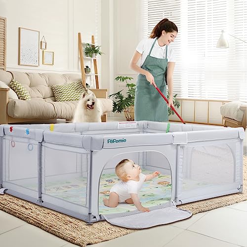 PAPAMIA Baby Playpen, 79"x71" Foldable Extra Large Playpen for Babies and Toddlers with Anti-Slip Base and Breathable Mesh, Sturdy Safety Play Yard with Gate for Kids Activity Center (Large Gray)