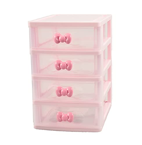 WQURC Lovely Pink Receiving Storage Cabinets Box With Multi-layers And Pink Bowknot Handle (Four layers (7.06 x 5.22 x 8.05 inches))