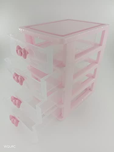 WQURC Lovely Pink Receiving Storage Cabinets Box With Multi-layers And Pink Bowknot Handle (Four layers (7.06 x 5.22 x 8.05 inches))