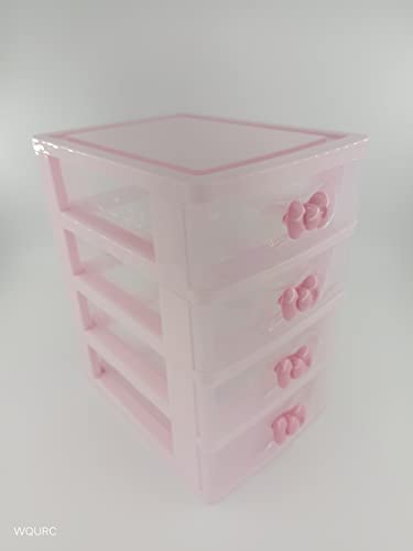 WQURC Lovely Pink Receiving Storage Cabinets Box With Multi-layers And Pink Bowknot Handle (Four layers (7.06 x 5.22 x 8.05 inches))