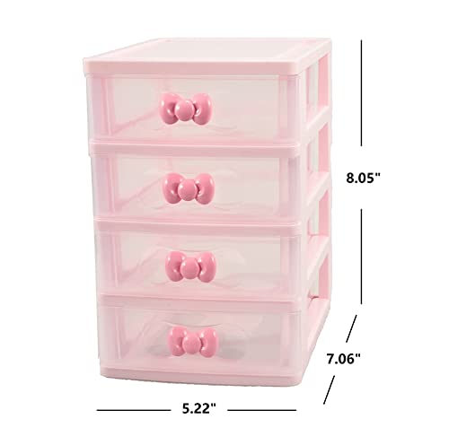 WQURC Lovely Pink Receiving Storage Cabinets Box With Multi-layers And Pink Bowknot Handle (Four layers (7.06 x 5.22 x 8.05 inches))