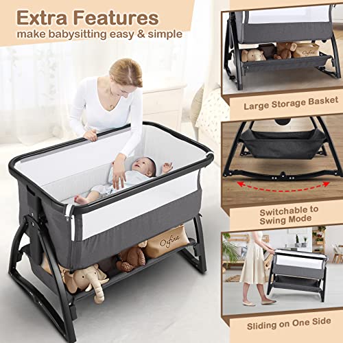 Sailnovo Baby Bassinets Bedside Sleeper Bedside Bassinet for Baby/Newborn, Baby Bedside Sleeper with Washable Mattress and Storage Basket, Safe Co-Sleeping Bedside Crib with Adjustable Height