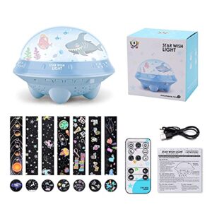 O WOWZON New Night Light Musical Projector for Kids, Star Light Projector for Bedroom, 5 Lighting Modes Mood Lights for Baby Kids Room with Remote Control,7 Sets of Film,255 Stories&Songs