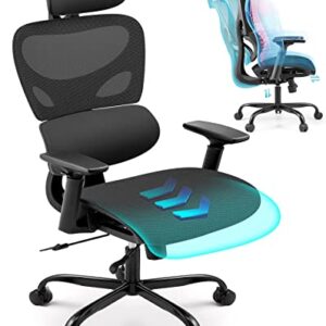 BNEHS Office Chair Ergonomic,Branch Mesh Chair for Heavy People with Slide Seat, Executive Desk Chair for Back Pain with Adjustable Headrest,Black