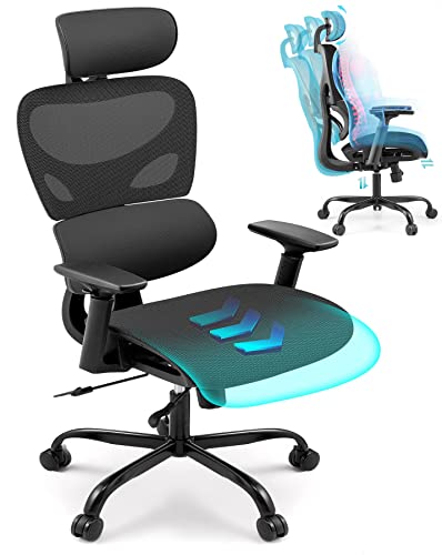 BNEHS Office Chair Ergonomic,Branch Mesh Chair for Heavy People with Slide Seat, Executive Desk Chair for Back Pain with Adjustable Headrest,Black