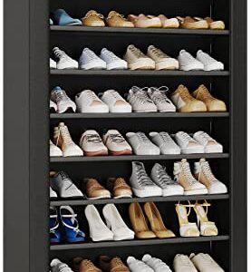 10 Tier Shoes Rack with Cover, Shoes Racks Organizer for Closet, Black Vertical Shoe Shelf for Entryway,50 Pair Large Shoe Stand, Non-Woven Shoe Storage Cabinet