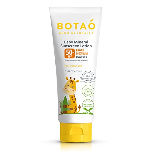 BOTAO BABY’S MINERAL Zinc Oxide SUNSCREEN LOTION: SPF50 Broad Spectrum UVA UVB,For sensitive skin Baby Face Body Protection, Sunblock Cream 2.5 Oz