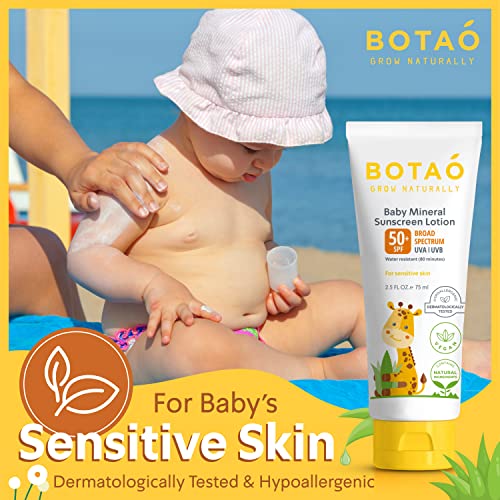 BOTAO BABY’S MINERAL Zinc Oxide SUNSCREEN LOTION: SPF50 Broad Spectrum UVA UVB,For sensitive skin Baby Face Body Protection, Sunblock Cream 2.5 Oz