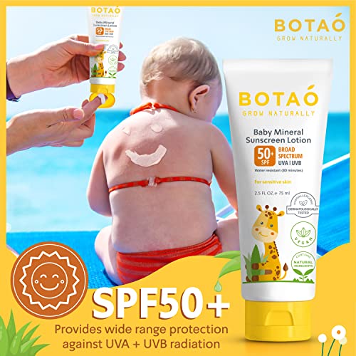 BOTAO BABY’S MINERAL Zinc Oxide SUNSCREEN LOTION: SPF50 Broad Spectrum UVA UVB,For sensitive skin Baby Face Body Protection, Sunblock Cream 2.5 Oz