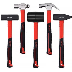 sedy 5-piece hammer set - 24oz ball pein hammer | 22oz claw hammer | 32oz rubber mallet | 3lb sledge hammer | 3lb cross pein hammer