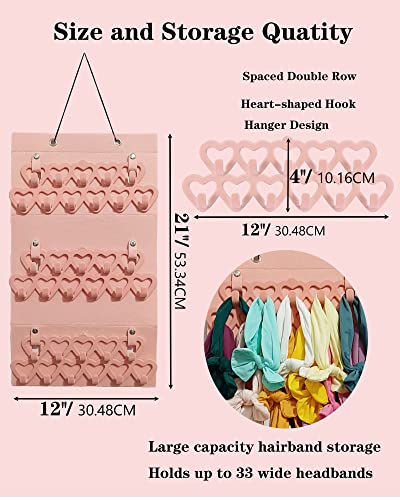 FavoritBow 1PCS Pink Bow Holder for Girls Hair Bows,Hair Accessories Organizer for Baby Girls,Heart-Shape Felt Hair Bow Headbands Hangers for Door,Closet,Wall