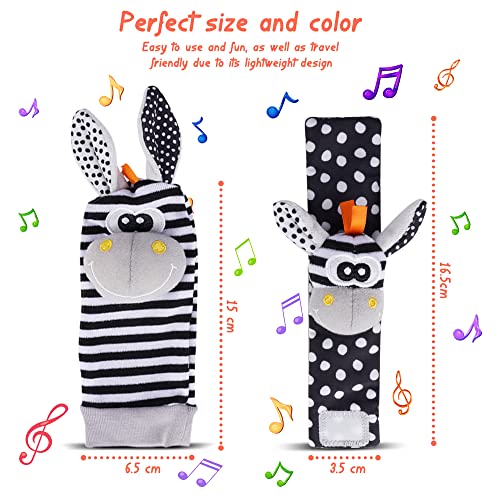 Avos-Deals-Global Baby Rattle Socks Wrist Strap Rattles Set, Cute Baby Animal Development Toy Gift for Newborn Babies, Black and White Foot Finder Sensory Set…