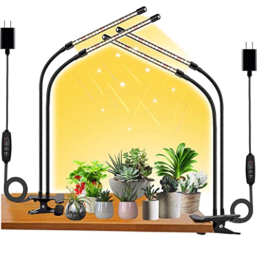 Grow Lights for Indoor Plants, FRGROW LED Plant Grow Lights, 3000k/5000k/660nm Full Spectrum Plant Growing Lamps, Clip-on Plant Lamp with White Red LEDs, 10-Level Dimmable, Timer Setting 2-Head 2-Pack