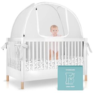 pro baby safety pop up crib tent, fine mesh crib netting cover to keep baby from climbing out, falls and mosquito bites, safety net, canopy netting cover - sturdy & stylish infant crib topper