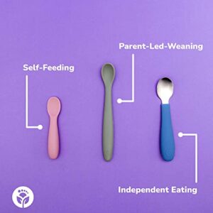 WeeSprout Toddler Utensils, 3 Forks & 3 Spoons, 18/8 Stainless Steel & Food Grade Silicone, Thick Easy-Grip Handles, Perfect Length For New Self Feeders, Gentle On Gums & Teeth, Dishwasher Safe