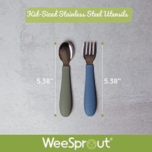 WeeSprout Toddler Utensils, 3 Forks & 3 Spoons, 18/8 Stainless Steel & Food Grade Silicone, Thick Easy-Grip Handles, Perfect Length For New Self Feeders, Gentle On Gums & Teeth, Dishwasher Safe