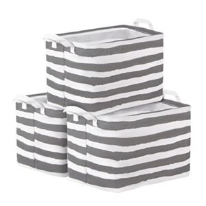 consmos rectangle storage baskets for organizing shelves set of 3, collapsible canvas storage bins nursery hamper toy storage organizer with handles for toys books clothes, gray& white stripe