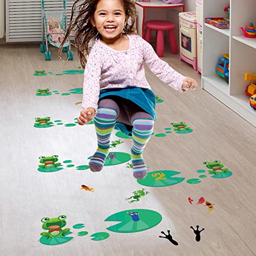 Frog Lotus Leaf Hopscotch Hopscotch Game Stickers Floor Decals, Unique Floor Art Decor Supplies for Baby Kids Room Bedroom Nursery