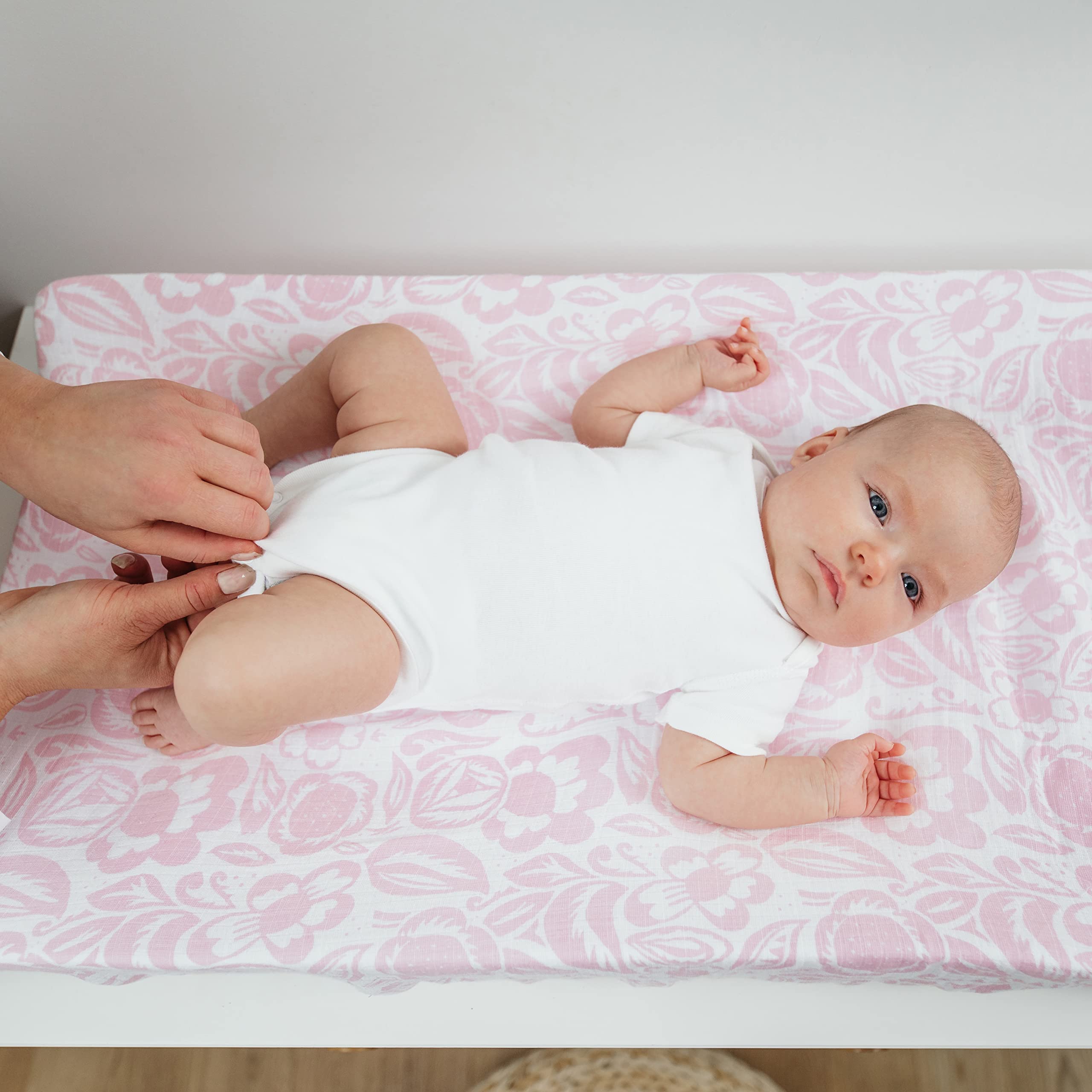 aden + anais Essentials Changing Pad Cover, 100% Cotton Muslin, Super Soft & Breathable, Tailored Snug Fit, Single, Damsel - Savoy