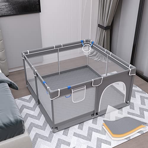 Baby Playpen 50" X 50“ X 26.8“ Baby Playpen with Mat, Playpen for Babies and Toddlers with Gate, Sturdy Safety Play Yard with Soft Breathable Mesh, Indoor & Outdoor Playard for Kids Activity Center