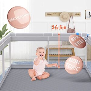 Baby Playpen 50" X 50“ X 26.8“ Baby Playpen with Mat, Playpen for Babies and Toddlers with Gate, Sturdy Safety Play Yard with Soft Breathable Mesh, Indoor & Outdoor Playard for Kids Activity Center