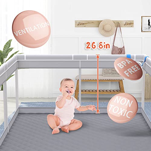 Baby Playpen 50" X 50“ X 26.8“ Baby Playpen with Mat, Playpen for Babies and Toddlers with Gate, Sturdy Safety Play Yard with Soft Breathable Mesh, Indoor & Outdoor Playard for Kids Activity Center