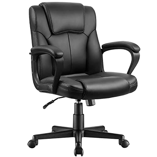 Shahoo Executive Office Chair Swivel Task Seat with Ergonomic Mid-Back, Waist Support, PU Leather, Black