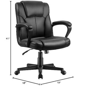 Shahoo Executive Office Chair Swivel Task Seat with Ergonomic Mid-Back, Waist Support, PU Leather, Black