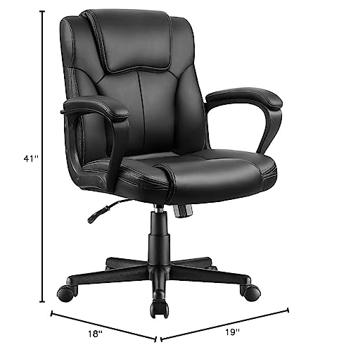 Shahoo Executive Office Chair Swivel Task Seat with Ergonomic Mid-Back, Waist Support, PU Leather, Black