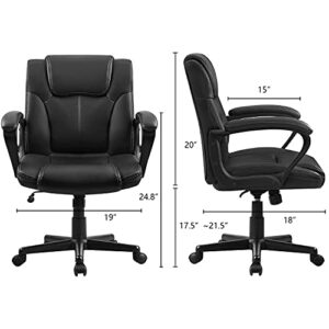 Shahoo Executive Office Chair Swivel Task Seat with Ergonomic Mid-Back, Waist Support, PU Leather, Black