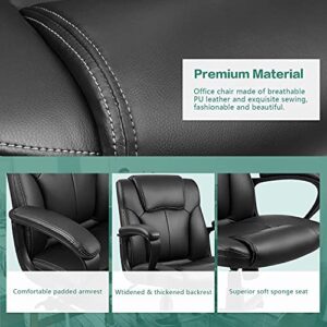 Shahoo Executive Office Chair Swivel Task Seat with Ergonomic Mid-Back, Waist Support, PU Leather, Black