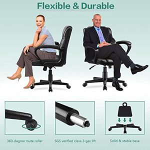 Shahoo Executive Office Chair Swivel Task Seat with Ergonomic Mid-Back, Waist Support, PU Leather, Black