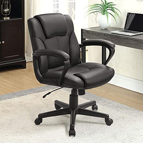 Shahoo Executive Office Chair Swivel Task Seat with Ergonomic Mid-Back, Waist Support, PU Leather, Black