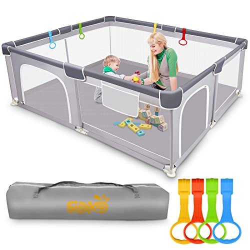 Baby Playpen 71”×59”, Extra Large Play Pen Playard for Babies and Toddlers Indoor & Outdoor Safety Play Yard Area, Kid Sturdy Play Center Fence with Soft Breathable Mesh, Playpen for Toddlers