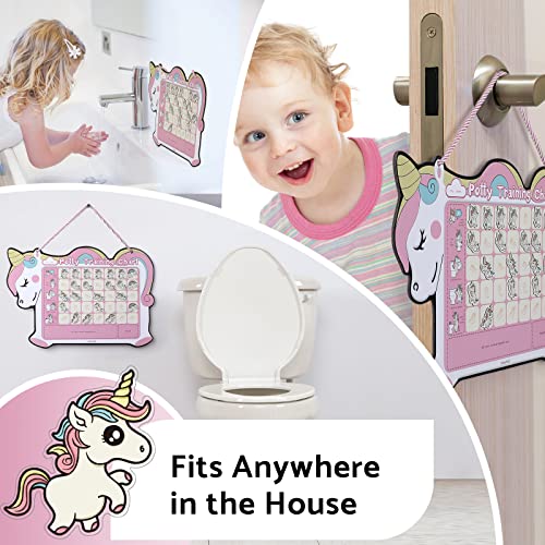 Potty Training Chart for Toddler Girls with 35 Reusable Magnetic Stickers - Unicorn Design Sticker Chart for Kids Potty Training Reward, 3 Instruction Steps & Crown (Unicorn Theme)