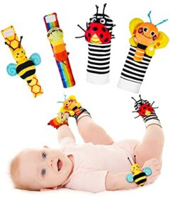 baby wrist rattle socks and foot finder set, perfect baby toys for 0-12 months newborn boys and girls as baby shower gifts, garden bug series